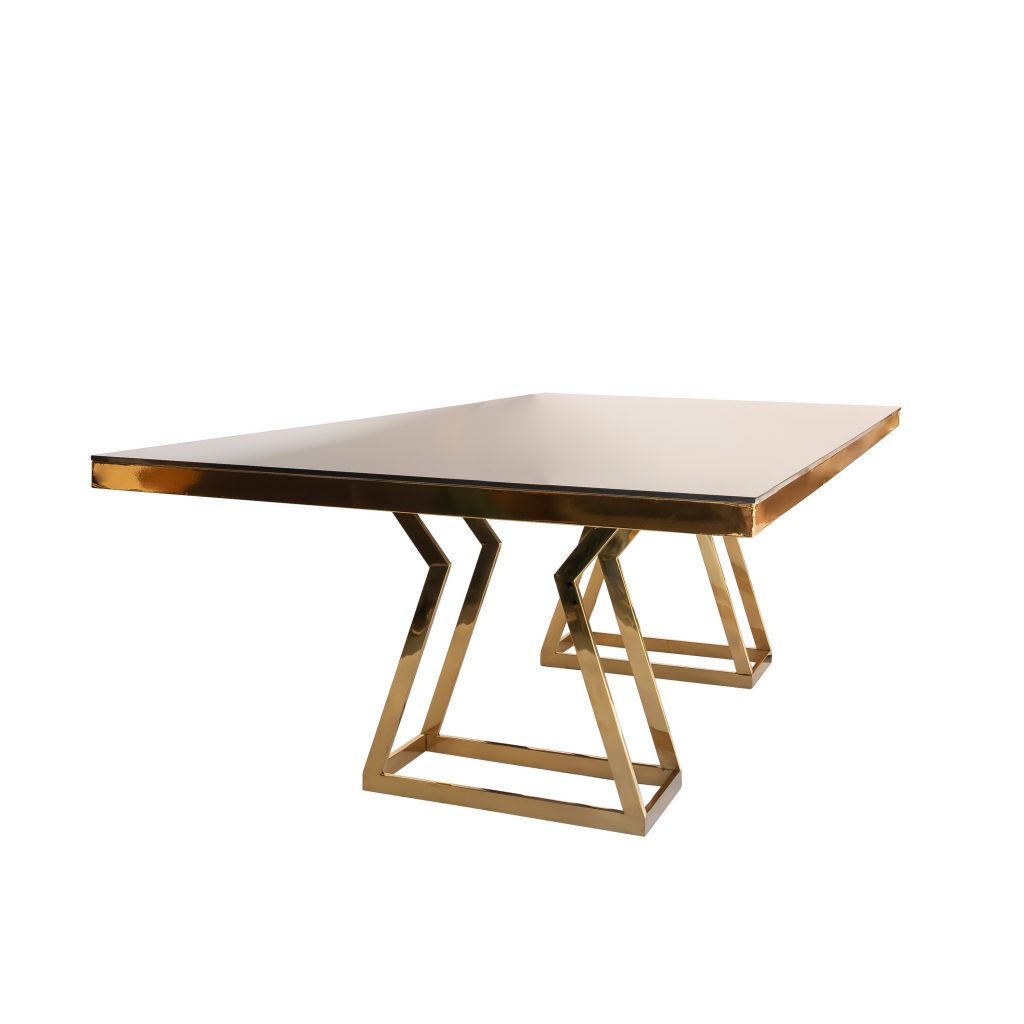 Gold Geo Table with Mirror Top 1.2m x 2.4m - Harbourside Decorators