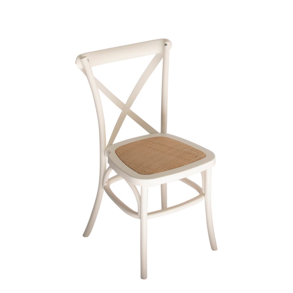 White Cross Back Chair with Rattan Seat Pad - Harbourside Decorators